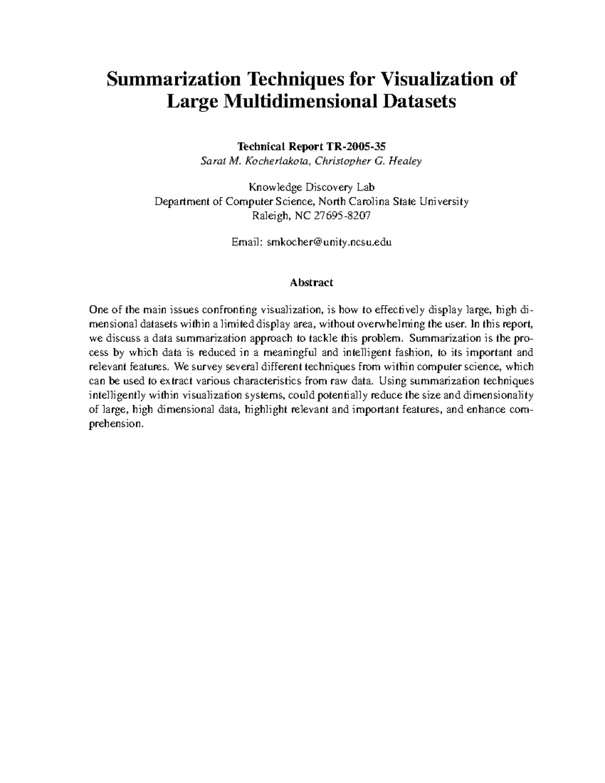 Cstr - Hahshsh - Summarization Techniques for Visualization of Large ...