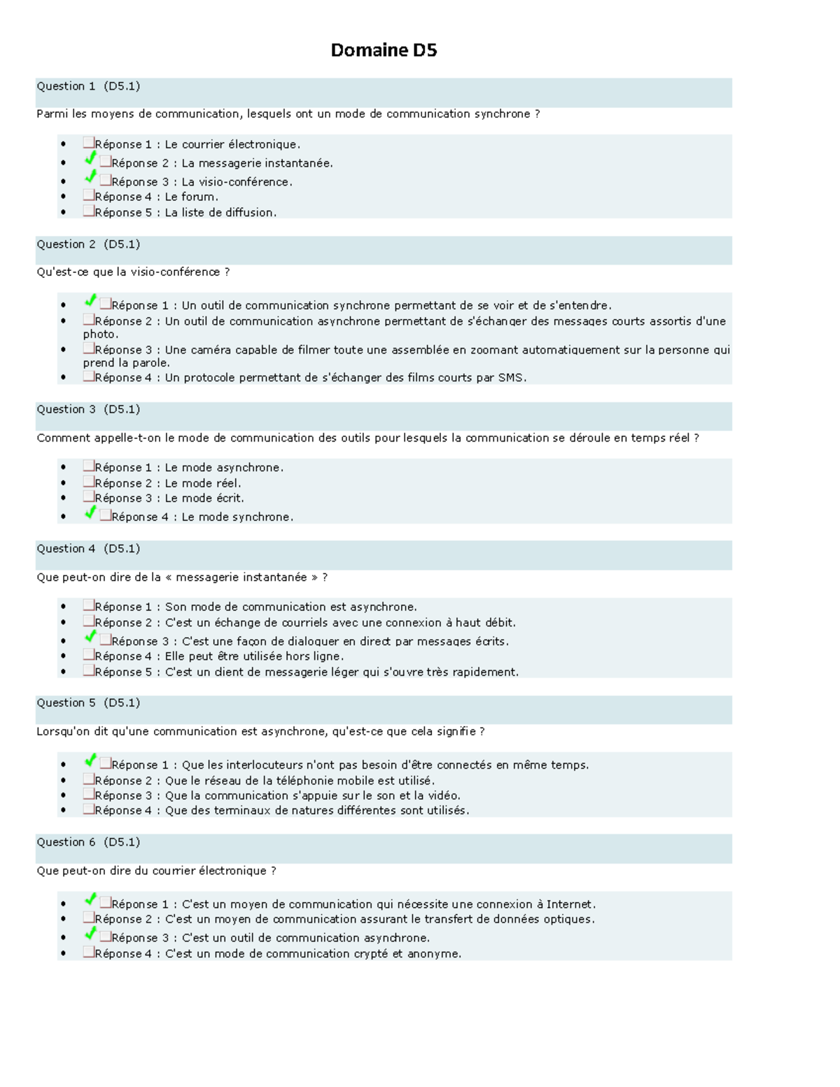 Banque de question web collaboratif - Domaine D Question 1 (D5) Parmi ...