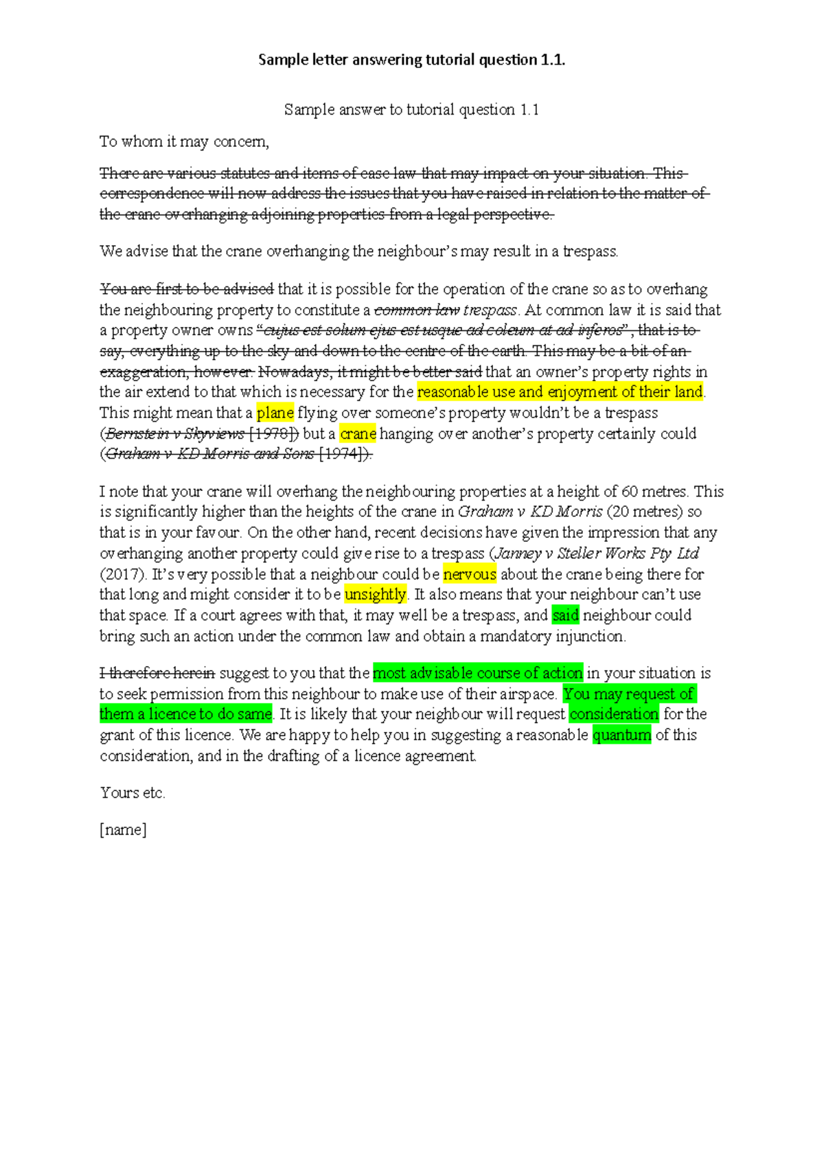 Sample Answer to Letter Writing (Tutorial Question 1.1) - Sample letter ...