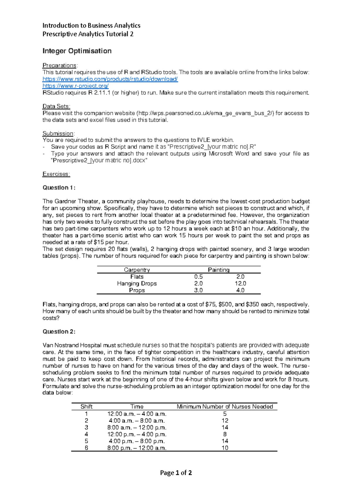 Prescriptive Analytics Tutorial 2 - Introduction to Business Analytics Prescriptive Analytics ...
