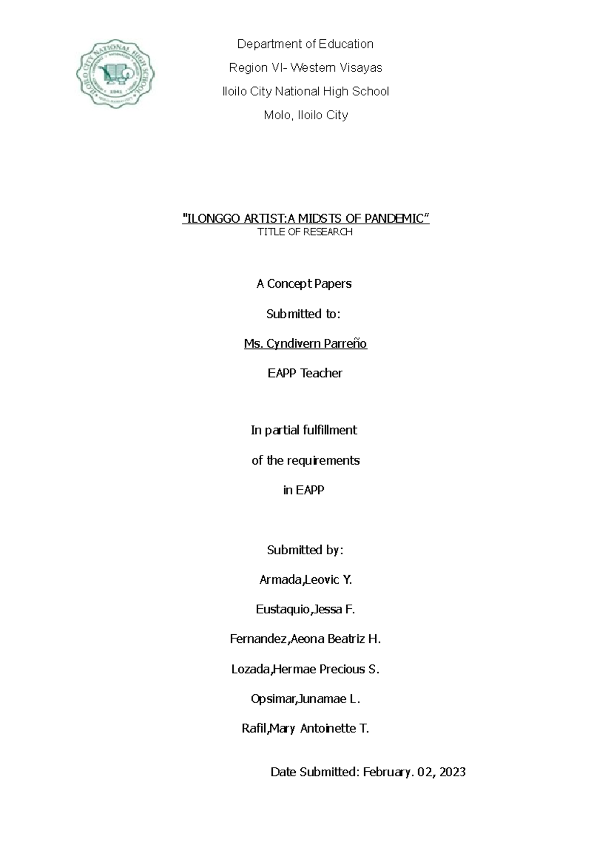 Concept- Paper-EAPP-1-1 - Department of Education Region VI- Western ...