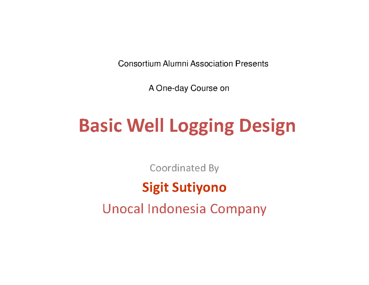 Basic Well Logging Design - BasicBasic WellWell LoggingLogging ...