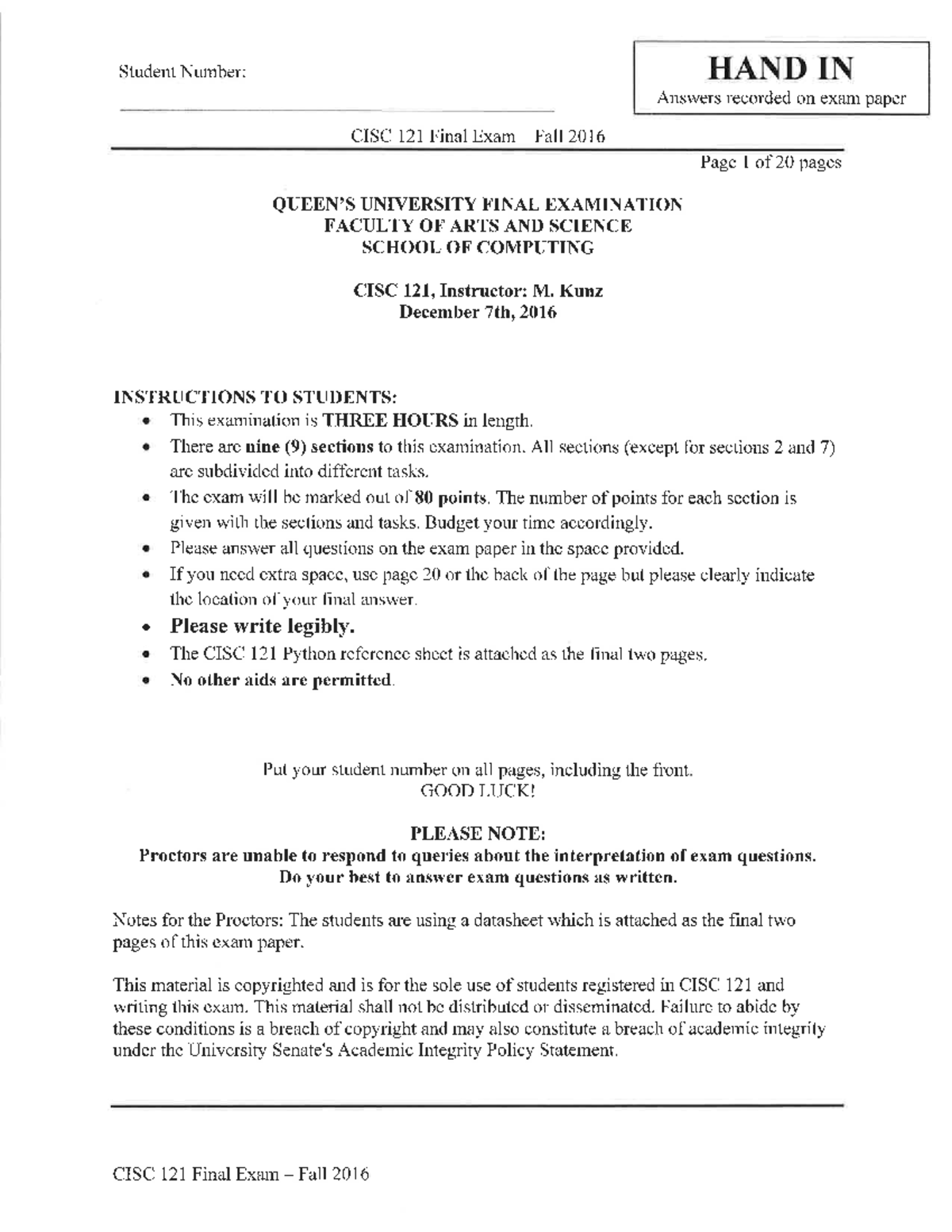 CISC121DEC - CISC 121 2022/23 December exam - Cisc 121 - Studocu