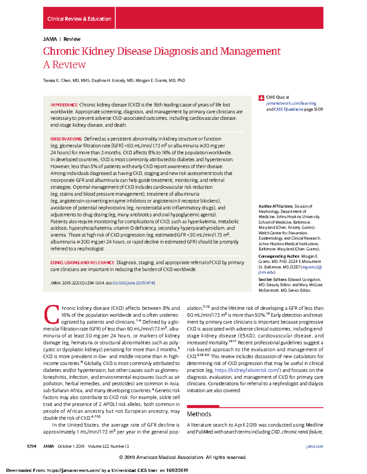 Enfermedad renal crónica JAMA2019 - Chronic Kidney Disease Diagnosis ...