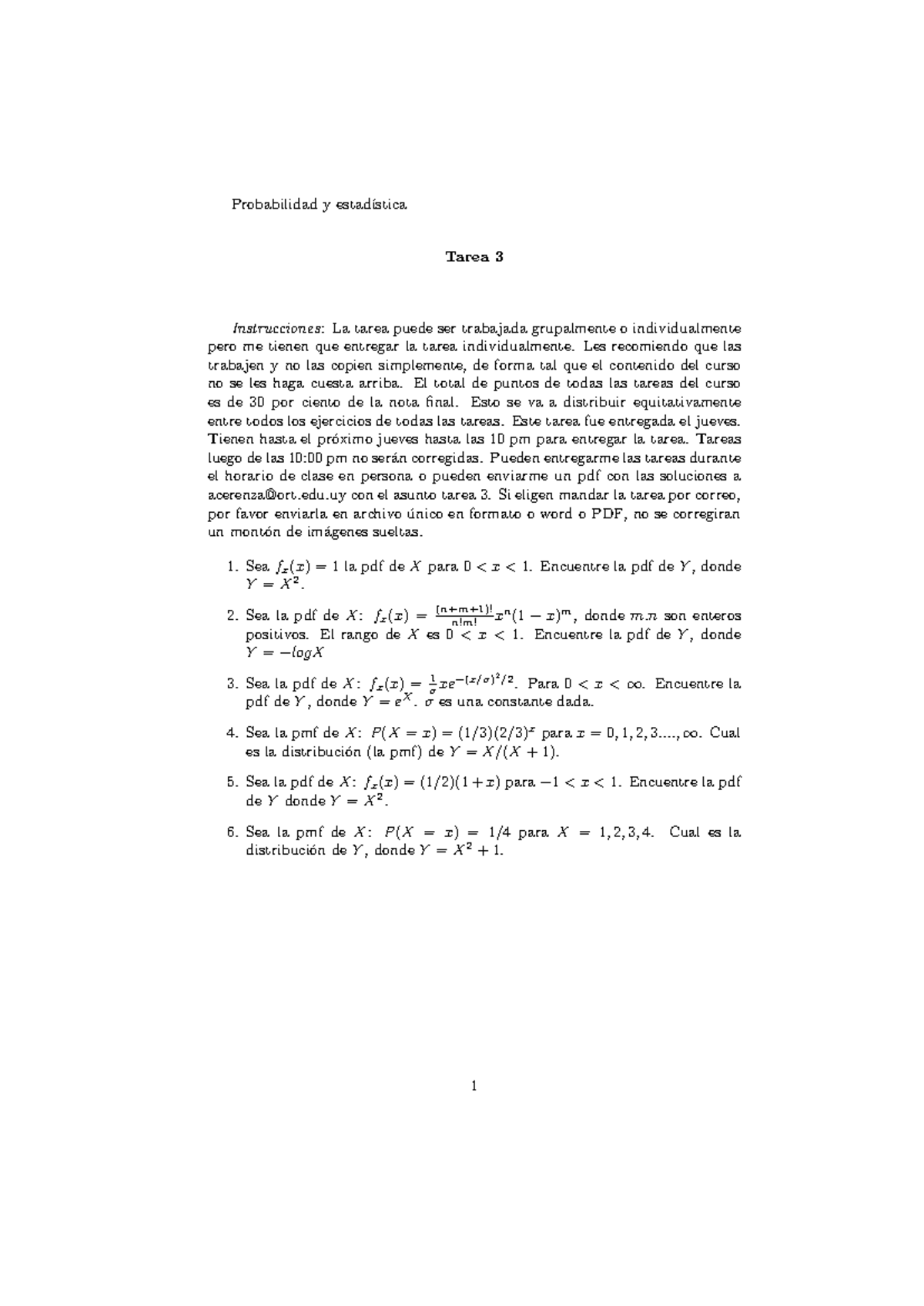 Tarea 3 probabilidad y estadistica 2022 - Probabilidad y estad ́ıstica ...