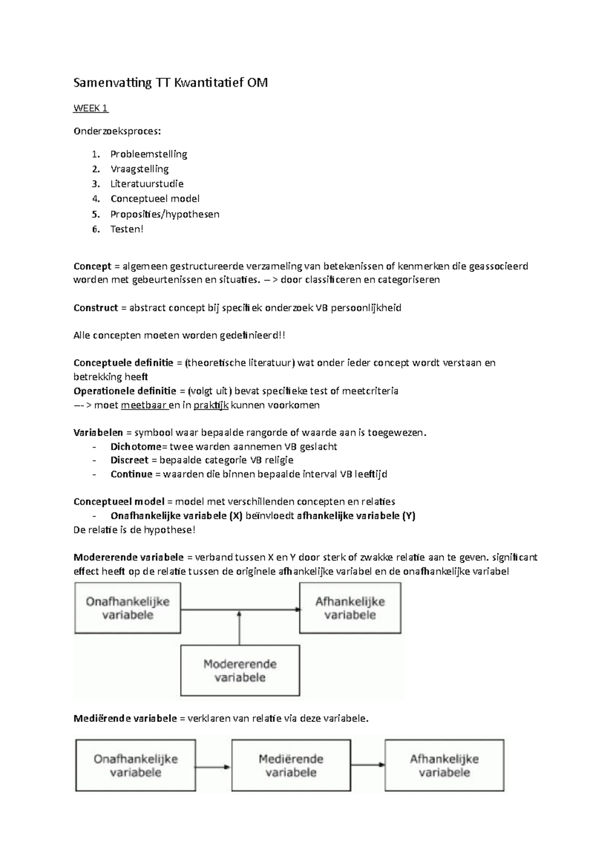 Samenvatting TT Kwantiatief OM - > door classificeren en categoriseren Construct = abstract ...
