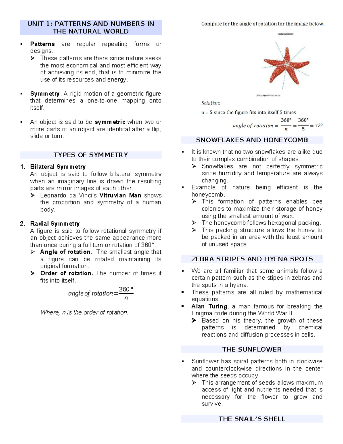 UNIT 1 - Reviewer - UNIT 1: PATTERNS AND NUMBERS IN THE NATURAL WORLD ...