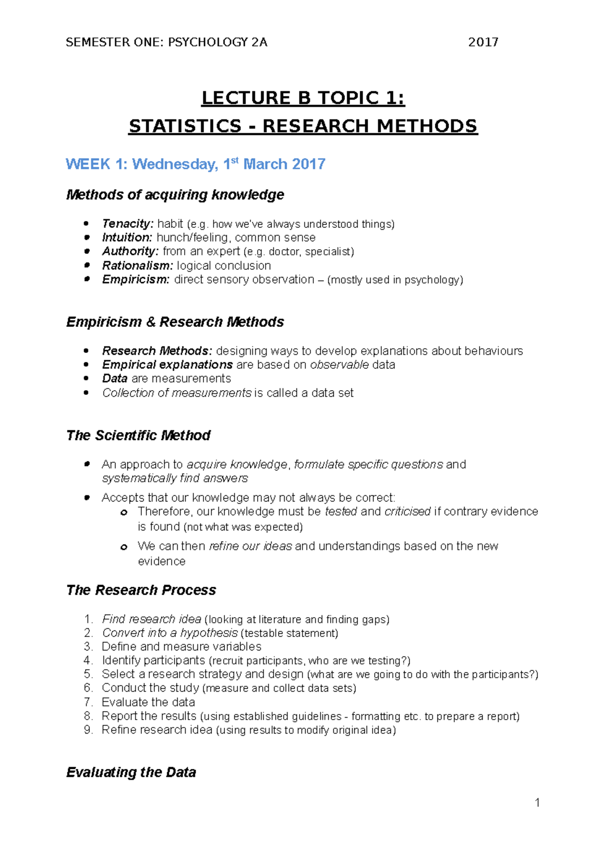 Research Methods Lecture Notes - LECTURE B TOPIC 1 : STATISTICS ...