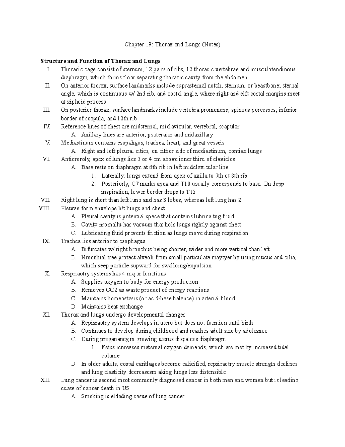 Chapter 19 Thorax and Lungs (Notes) - Chapter 19: Thorax and Lungs ...