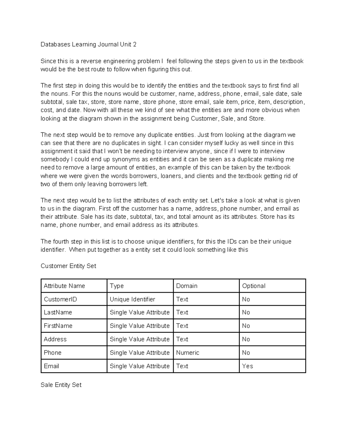 Databases Learning Journal Unit 2 - The first step in doing this would ...