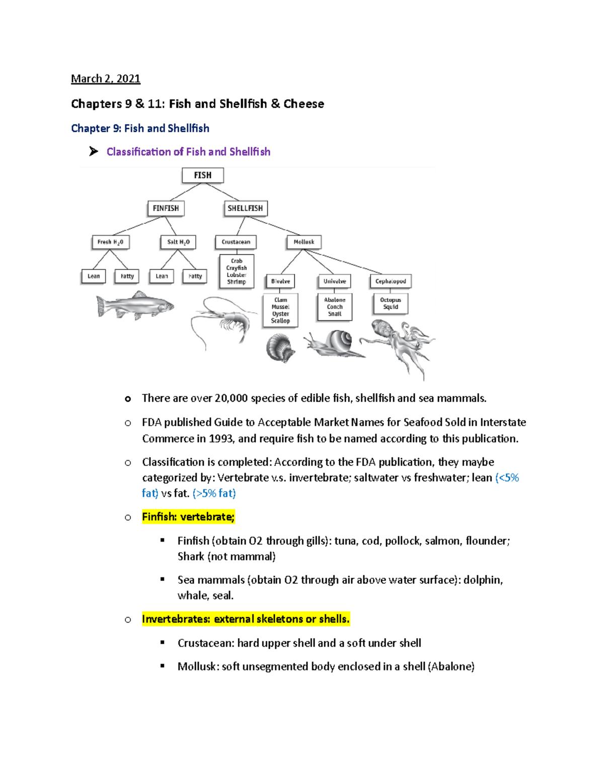 Ch. 9 & 11- Fish and Shellfish & Cheese - March 2, 2021 Chapters 9 & 11 ...