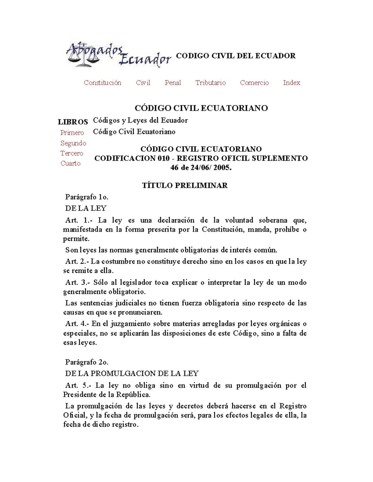 Codigo civil - CODIGO CIVIL DEL ECUADOR Constitución Civil Penal ...