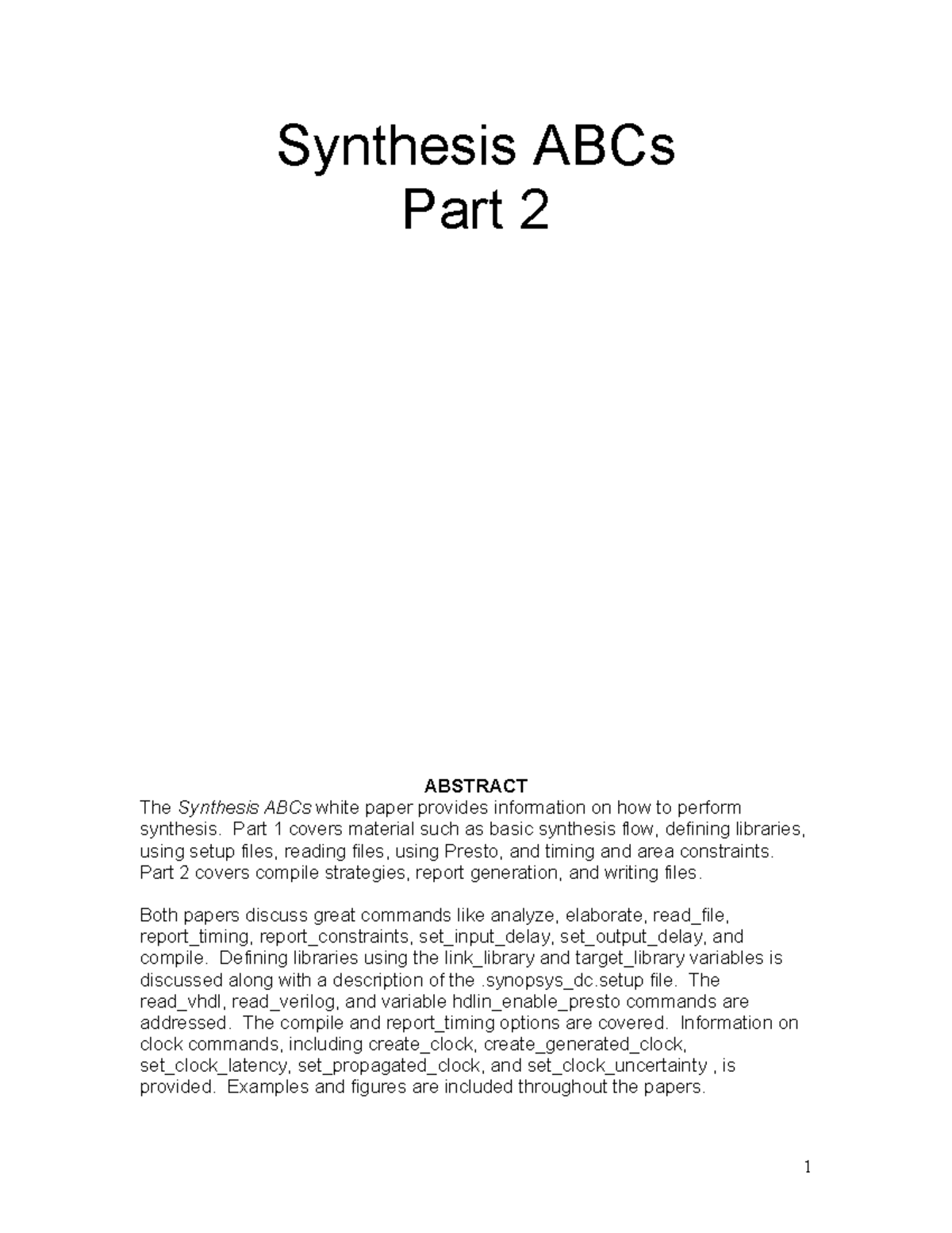Syn abc-part2 - Read fir beginner - Synthesis ABCs Part 2 ABSTRACT The ...