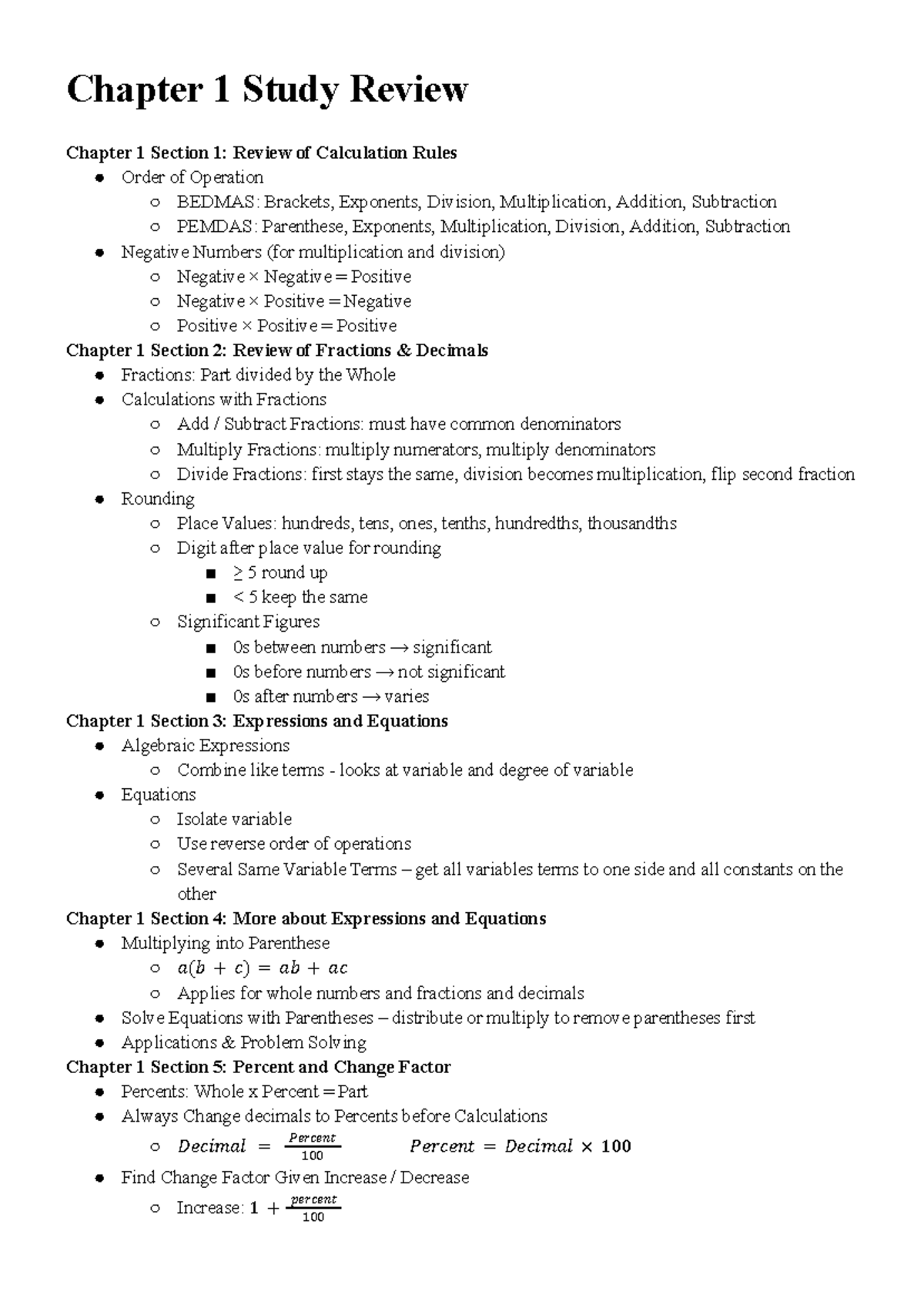 Chapter 1 Study Review - Math - Chapter 1 Study Review Chapter 1 ...