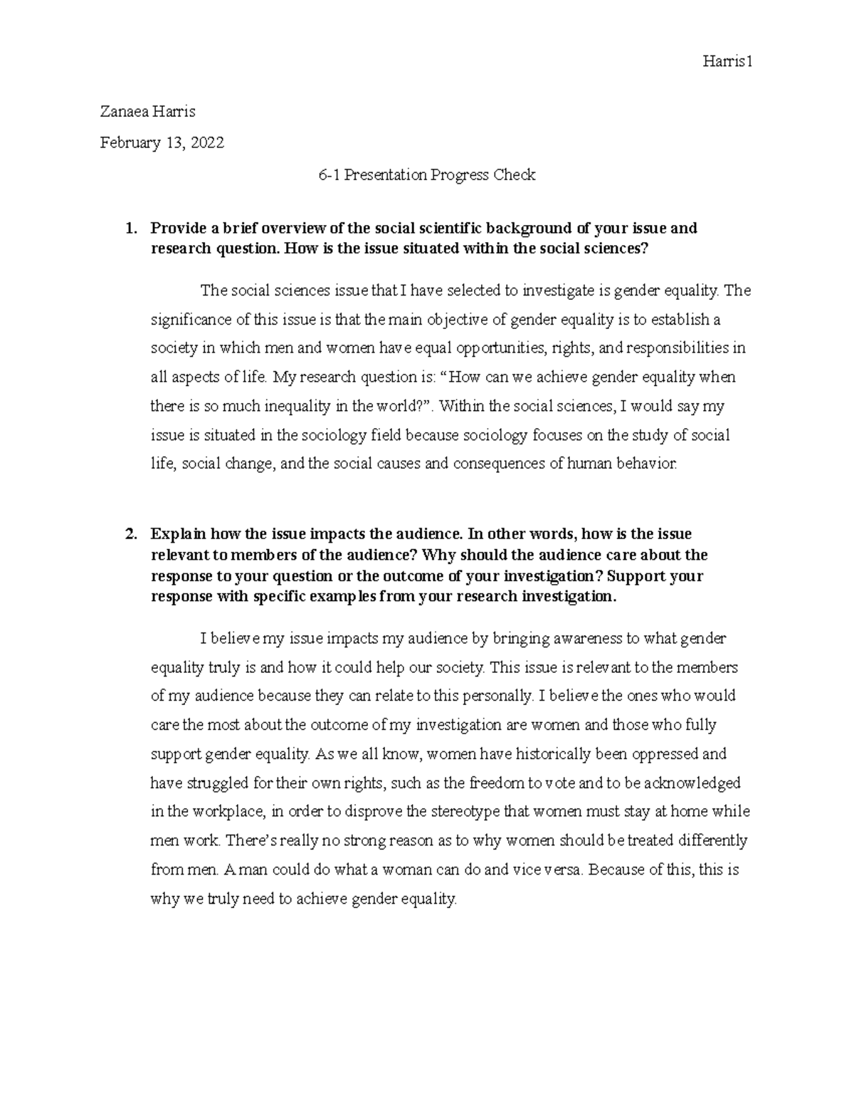 6-1 Presentation Progress Check - Zanaea Harris February 13, 2022 6-1 ...