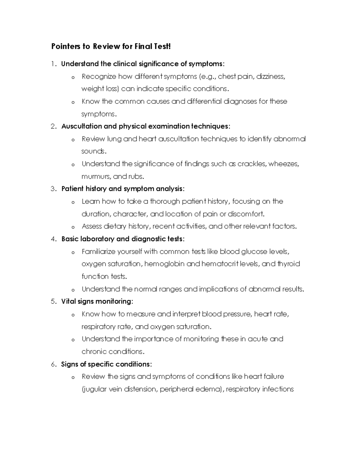 Review for Finals HA - Summary health assessment - Pointers to Review ...