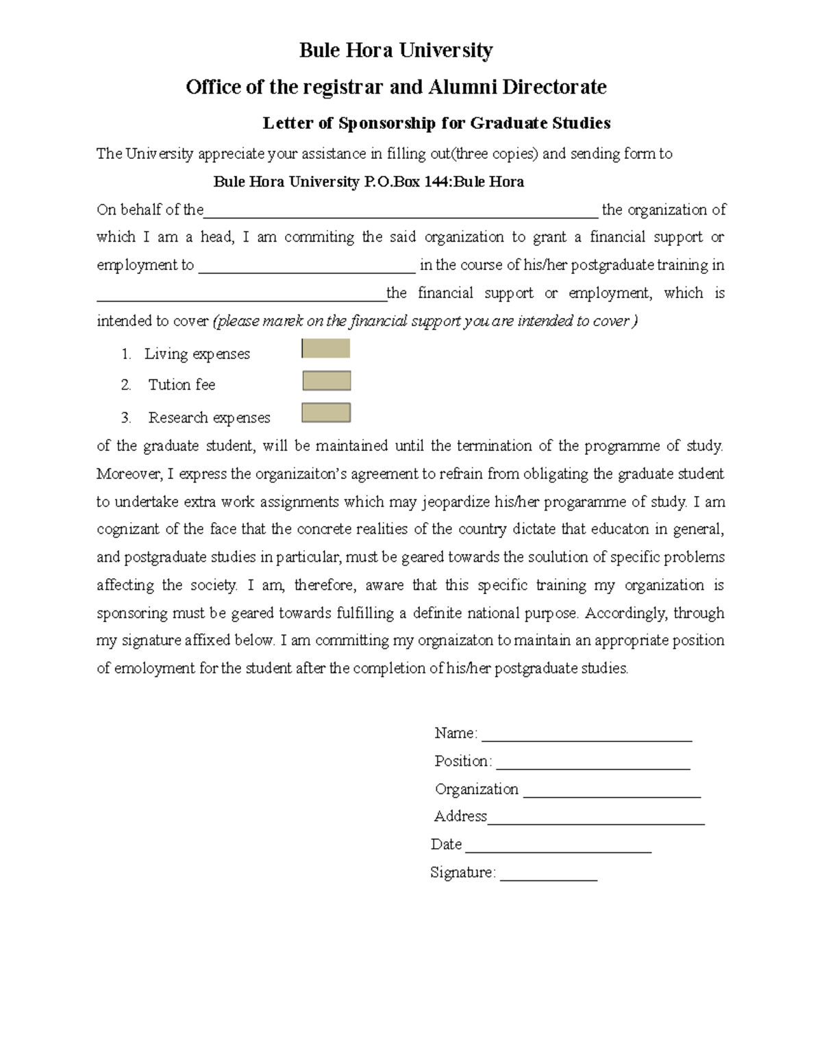 Sponsorship letter - THE GOOD MA - Bule Hora University Office of the ...