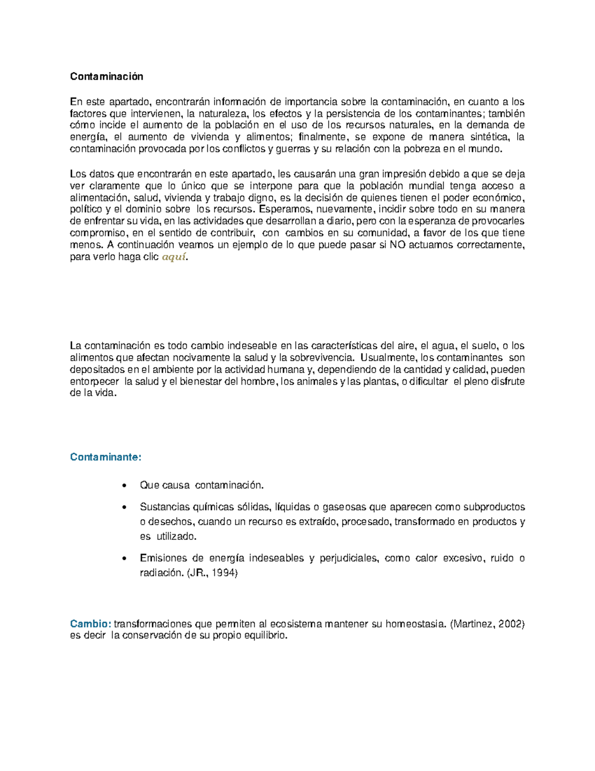 Contaminación - un control de lectura - Contaminación En este apartado ...