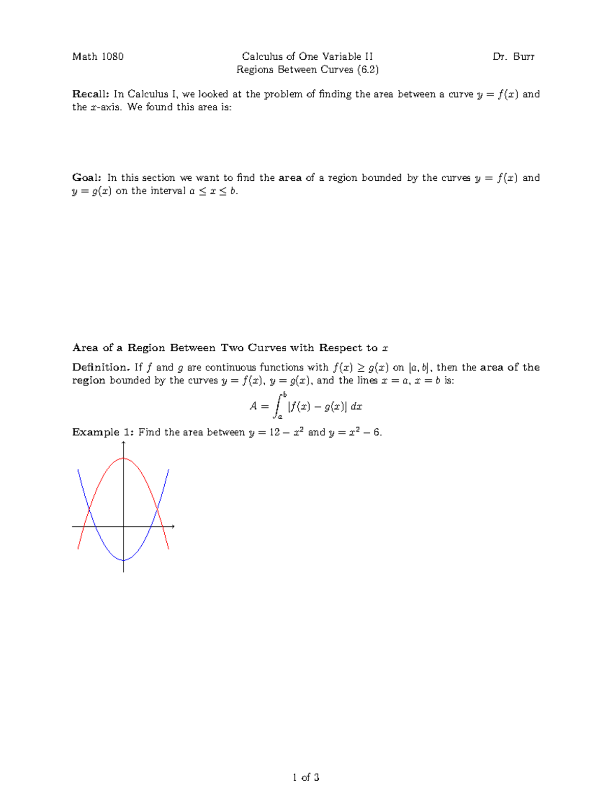 6p2 notes area-1 - Math 1080 Calculus of One Variable II Dr. Burr ...