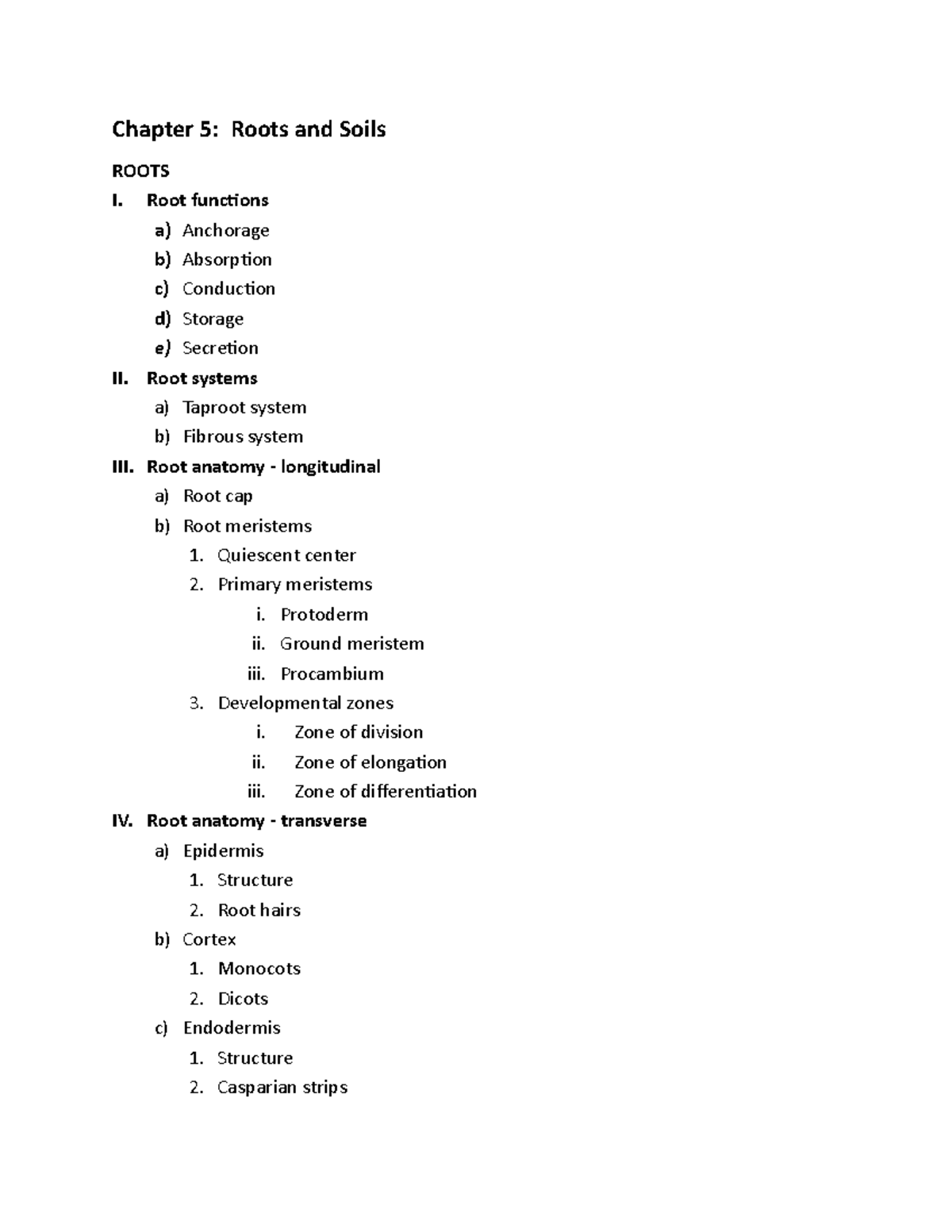 Chapter 5 Roots and Soils Notes - Chapter 5: Roots and Soils ROOTS I ...