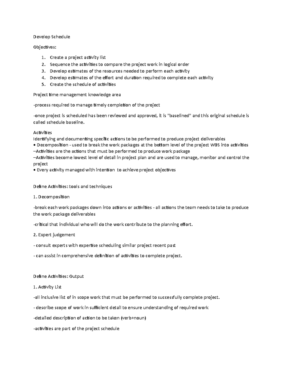 PROJ 345 develop schedule - Develop Schedule Objectives: 1. Create a ...