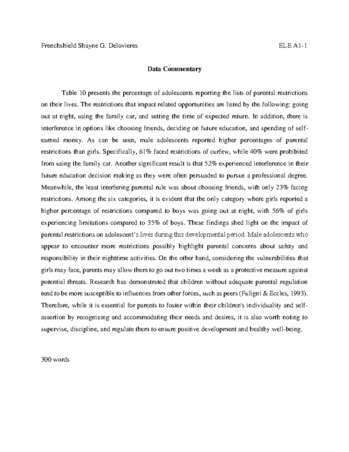 DATA Commentary - Assessment TASK - Frenchshield Shayne G. Delovieres ...