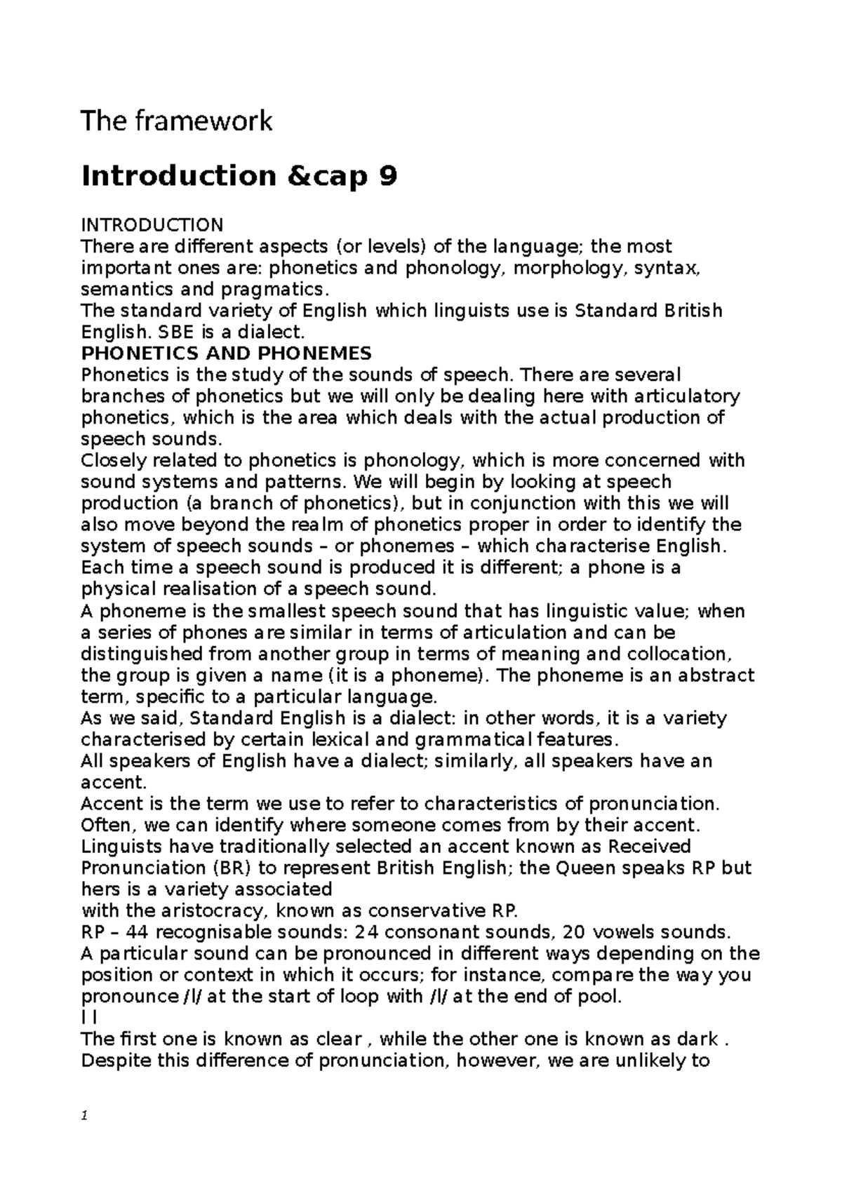 the frameworks of English - The framework Introduction &cap 9 ...