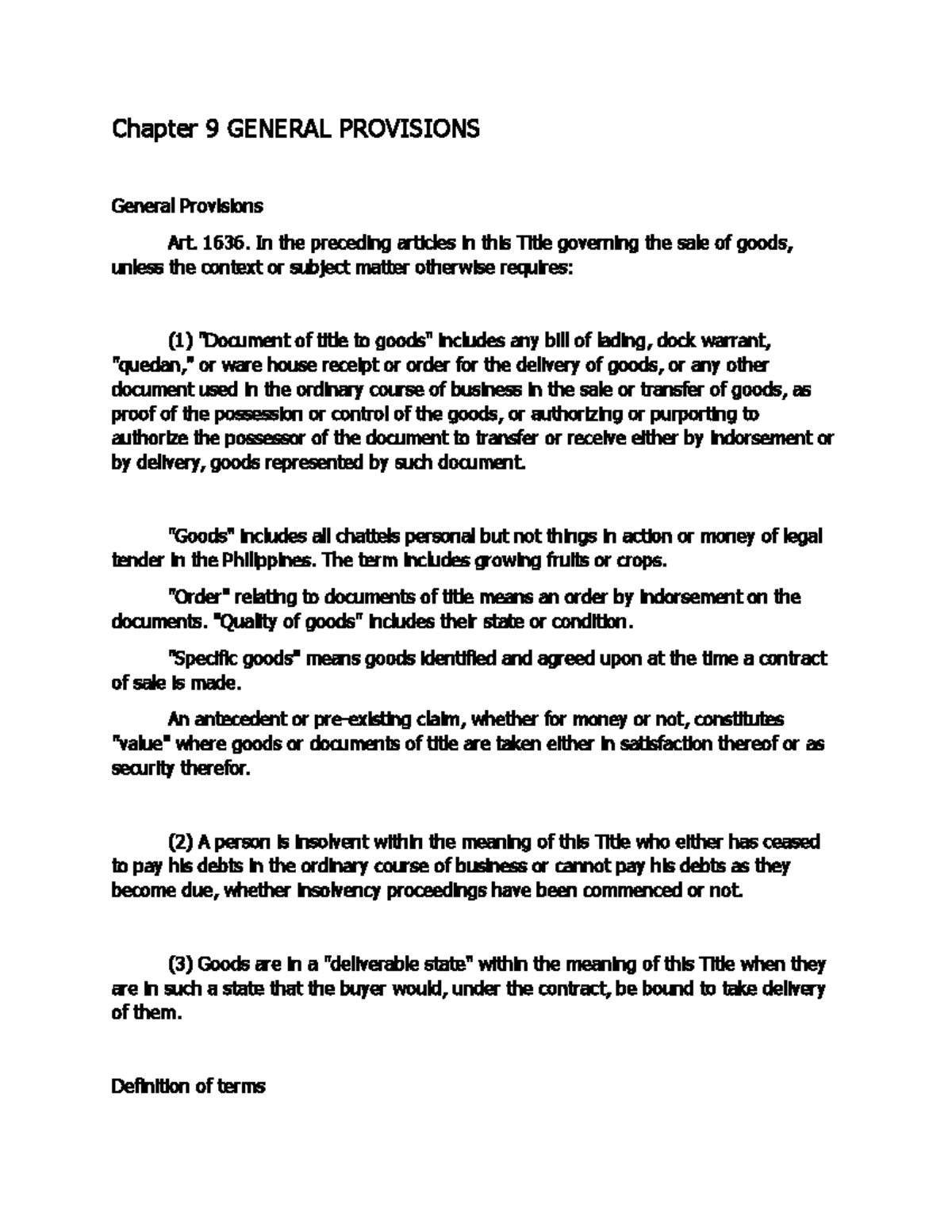 Chapter 9 General Provisions - Chapter 9 GENERAL PROVISIONS General Provisions Art. 1636. In the ...