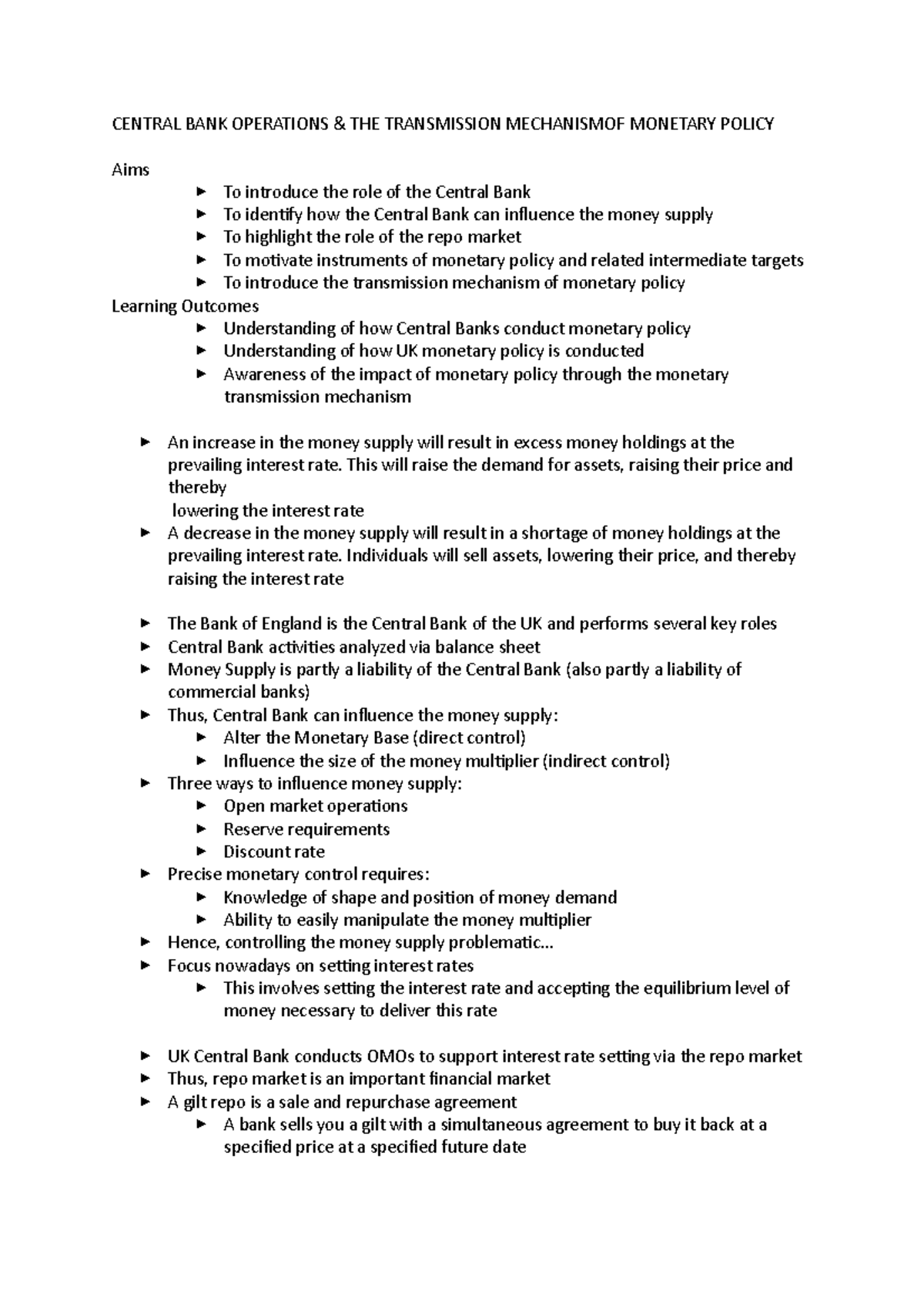 Central BANK Operations - CENTRAL BANK OPERATIONS & THE TRANSMISSION ...