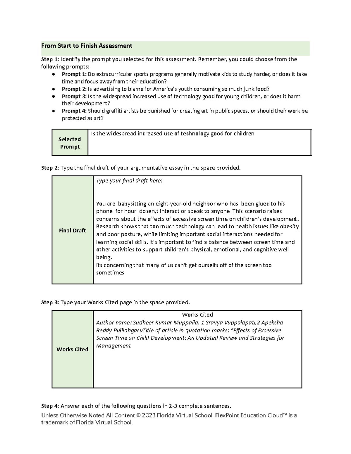 1.01 assessment - From Start to Finish Assessment Step 1: Identify the ...