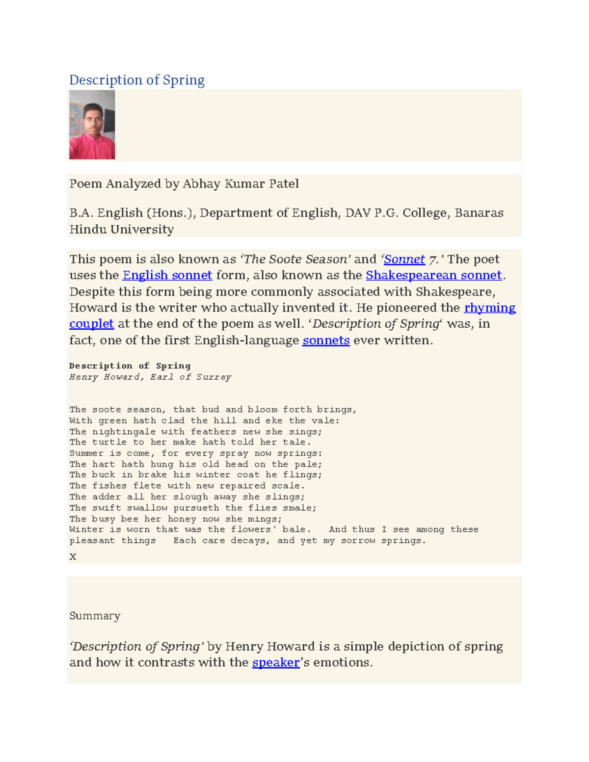 Description of Spring (The Soote Season) - Description of Spring Poem ...