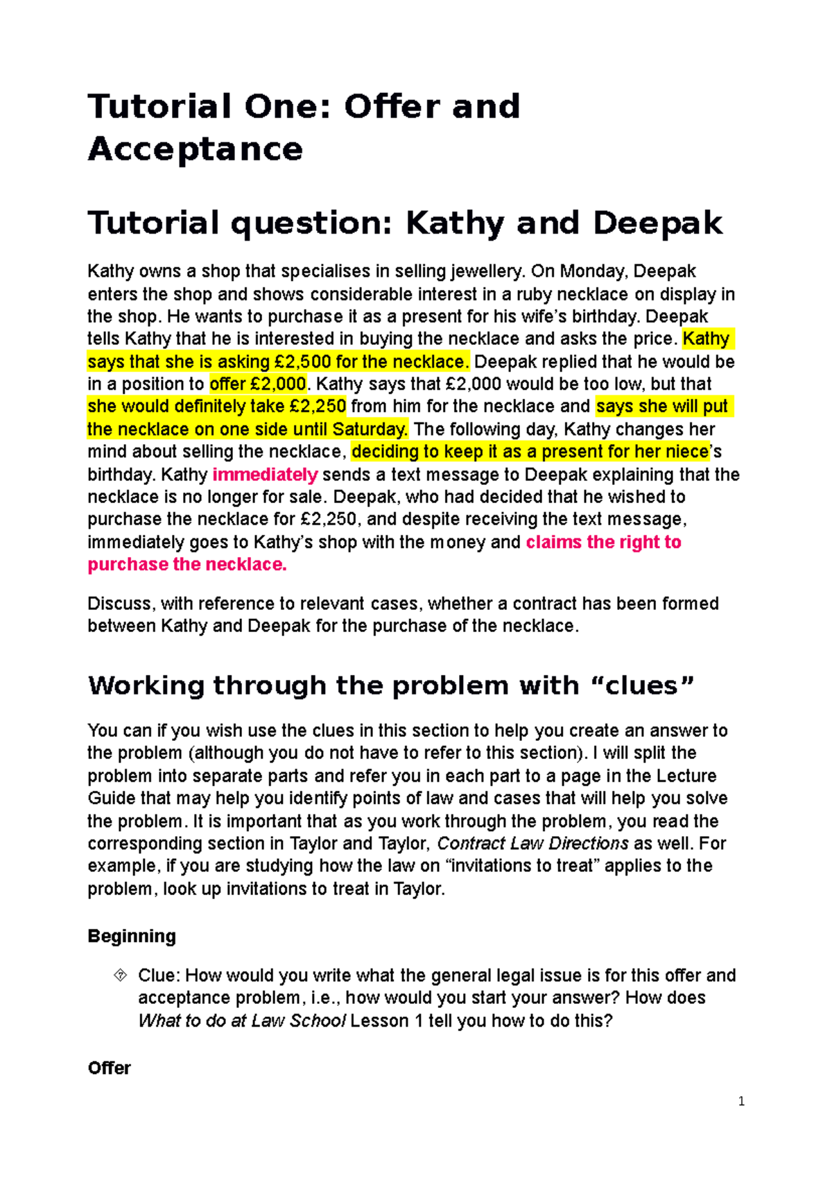 2510 000000 Contract T1 Tutorial LW1130 - Tutorial One: Offer and Acceptance Tutorial question ...