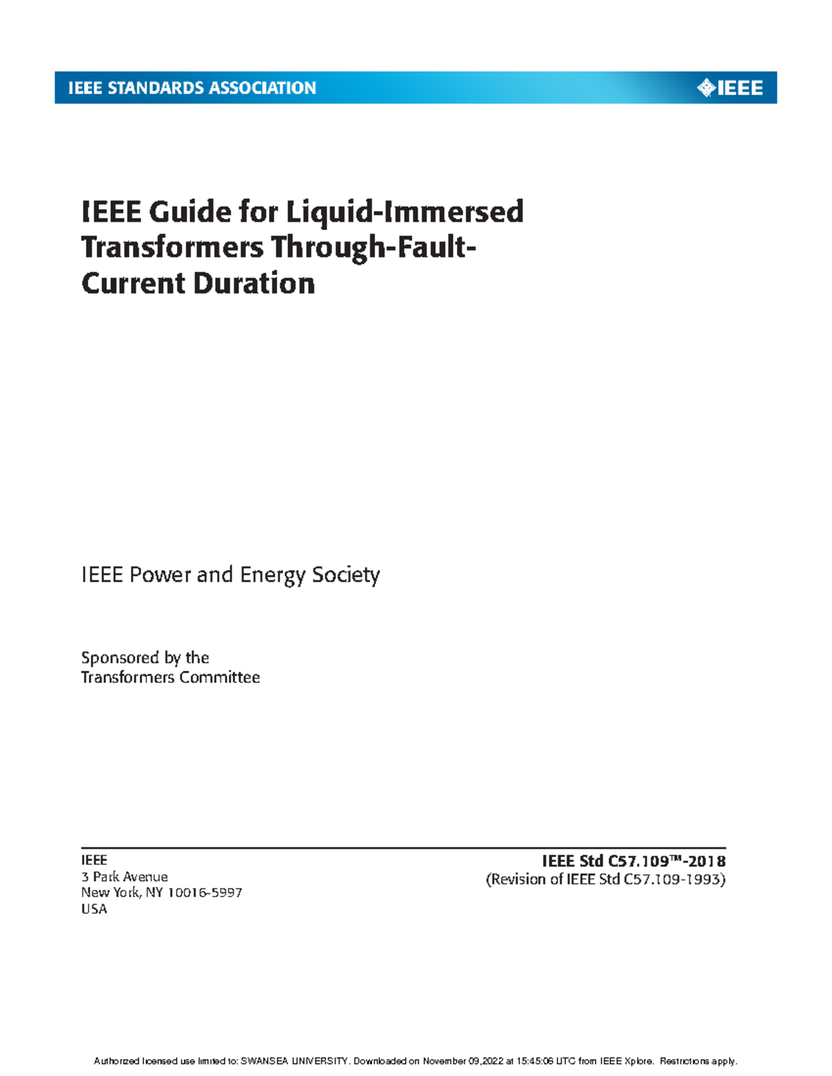 IEEE Std C57.109™ Guide for Liquid-Immersed Transformers Through-Fault Duration - IEEE Guide for ...