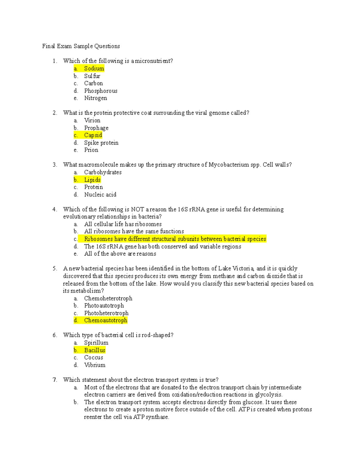 Final Exam Sample Questions - Final Exam Sample Questions Which of the following is a ...