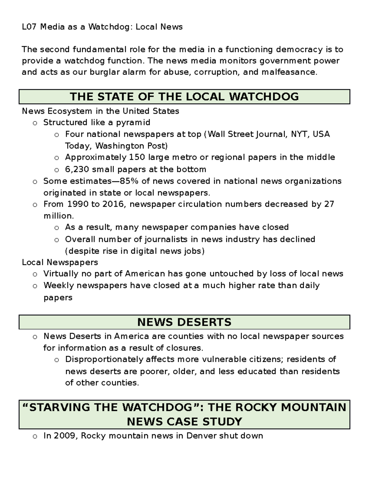 L07 Media as a Watchdog - The news media monitors government power and ...