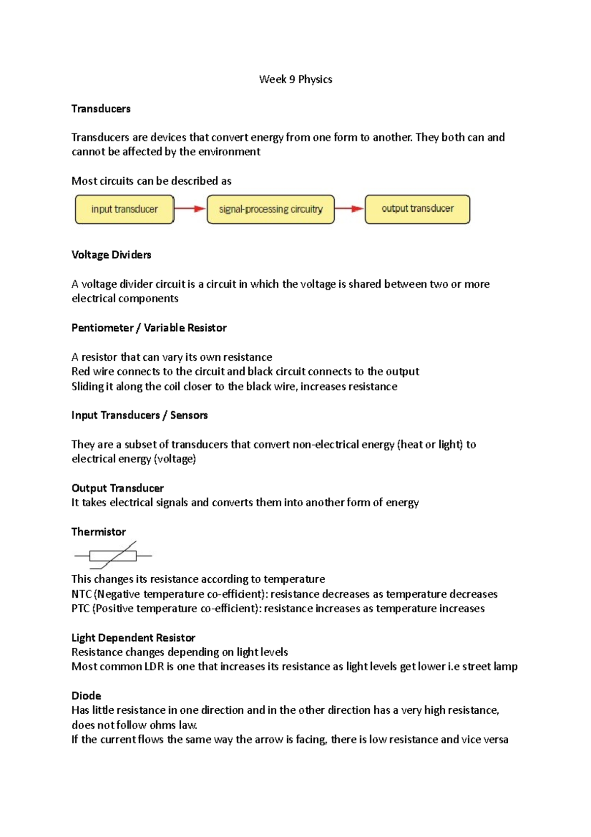 Week 9 Physics - Notes on the functions of circuit parts and safety for ...