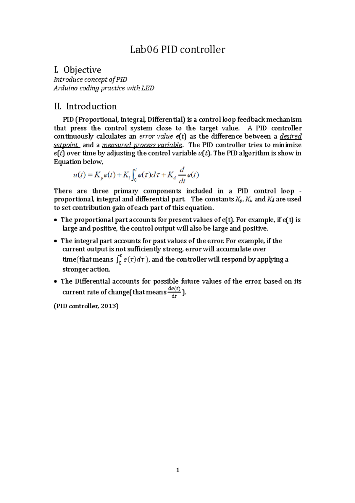 Lab06 Pid Lecture Notes 6 Lab06 Pid Controller I Objective Introduce Concept Of Pid Arduino