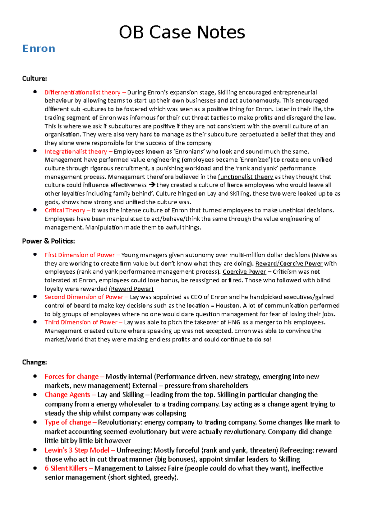 OB Case Notes - MGMT20001 - Unimelb - Studocu