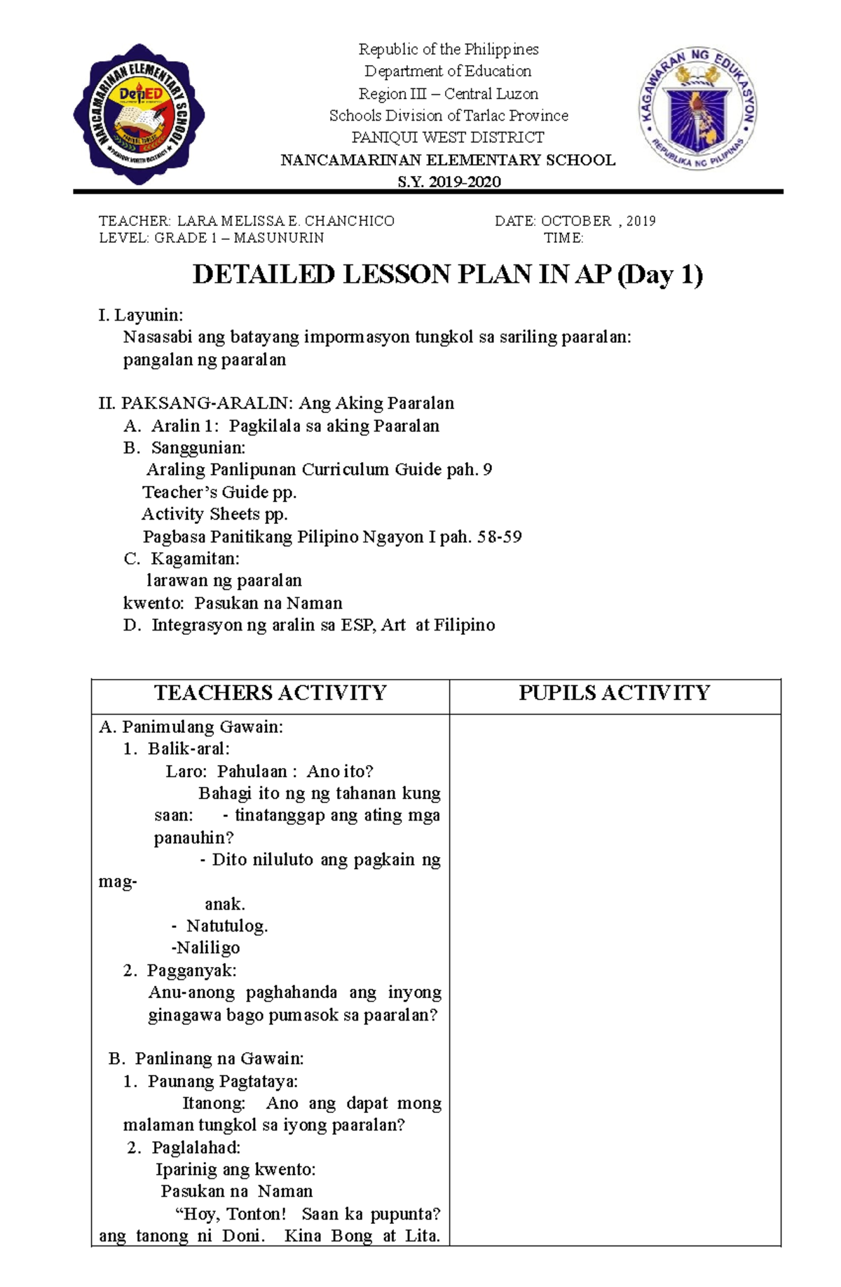 AP D1 W10 Q3 - Daily Lesson Log - Republic of the Philippines ...