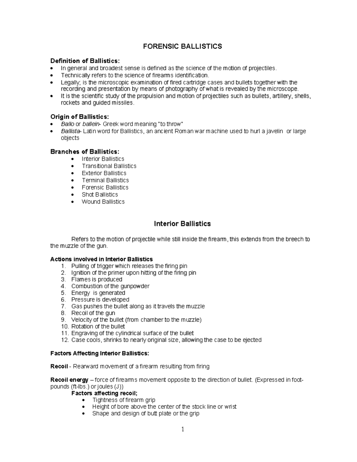 Forensic-Ballistics-Notes - FORENSIC BALLISTICS D Deeffiinniittiioonn ...