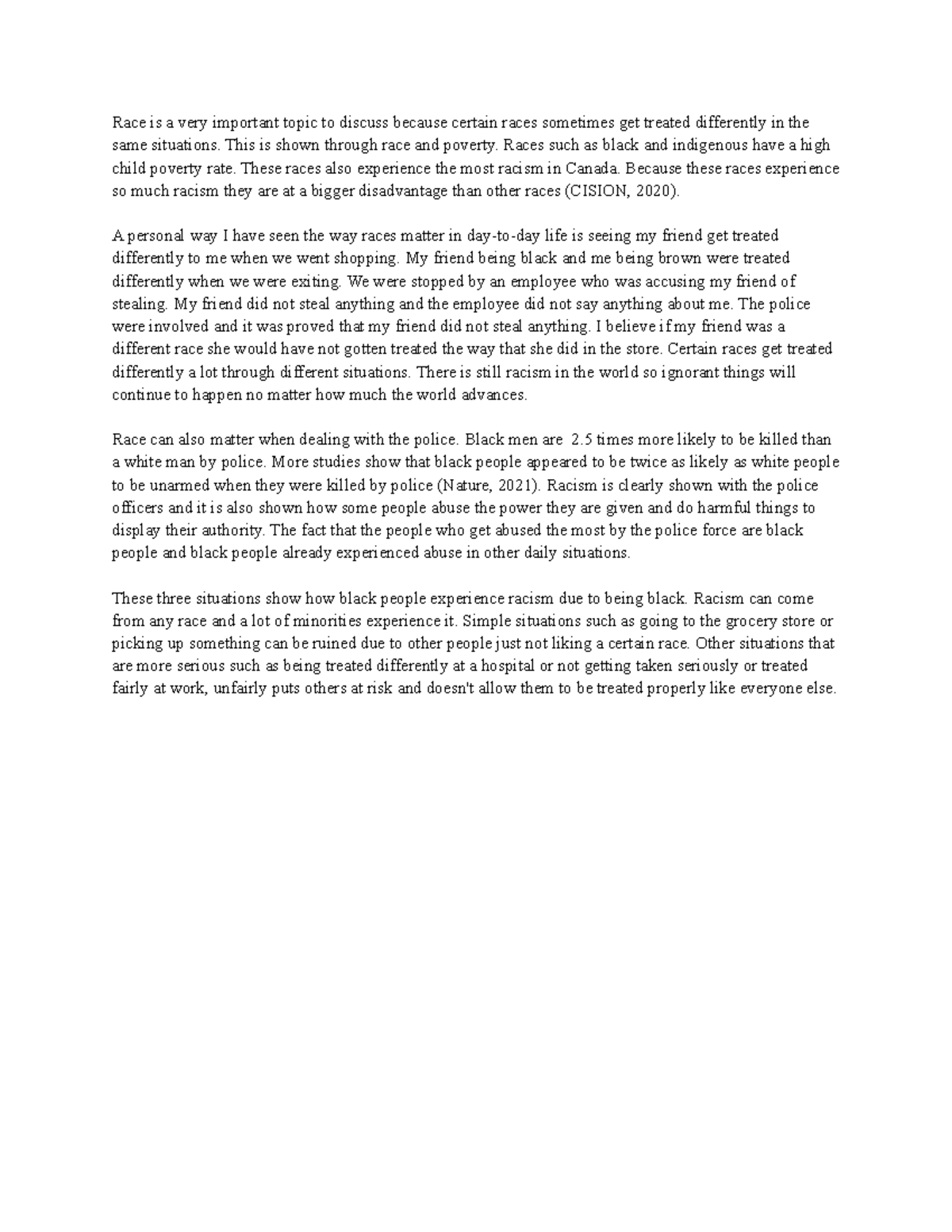 Envsocty 1HA3 critical reflection - Race is a very important topic to ...