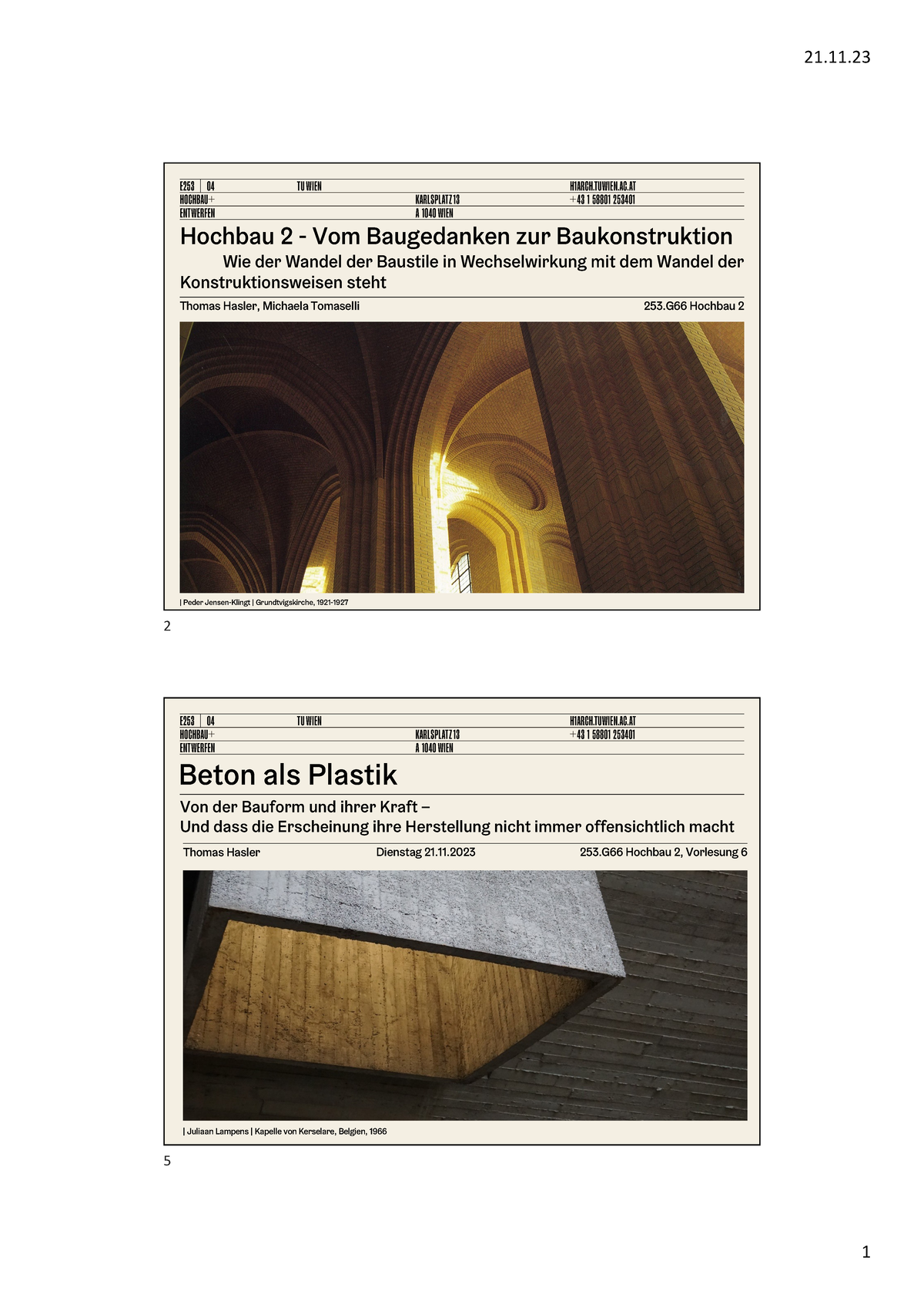 HB2 V6 2023 Handout - hb2 - E253 04 TU WIEN H1ARCH.TUWIEN.AC HOCHBAU KARLSPLATZ 13 43 1 58801 ...