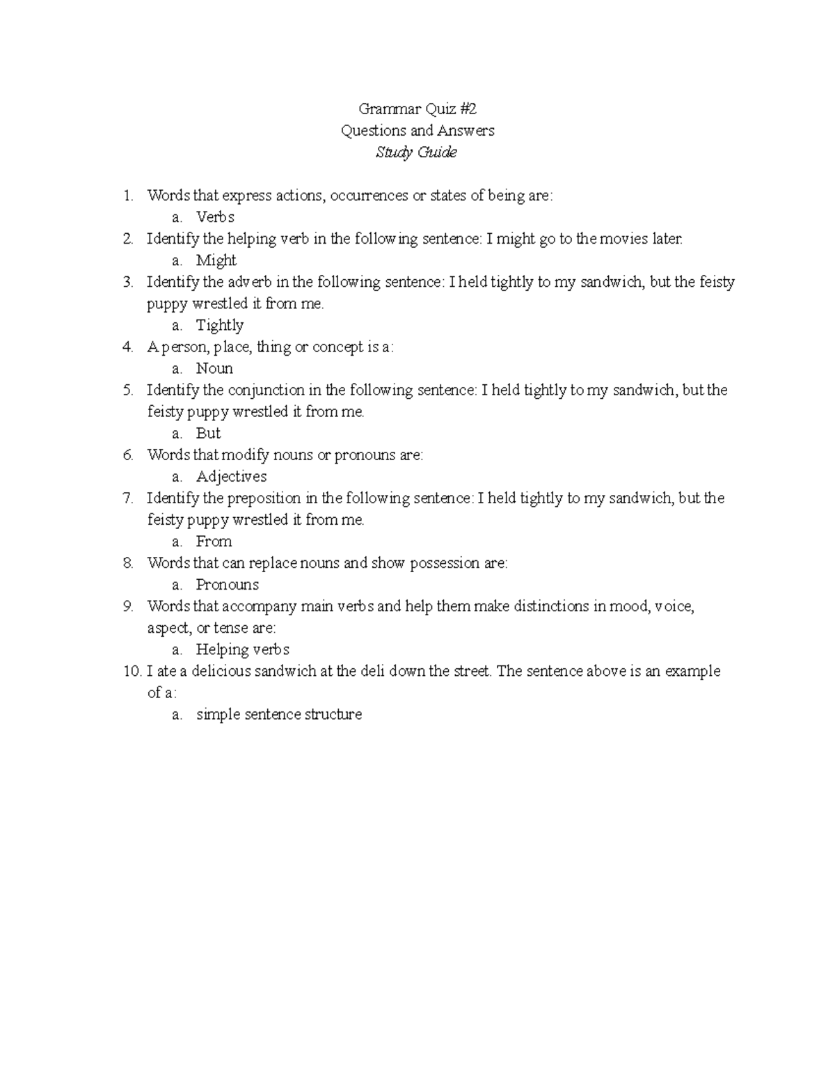 MC1313 Grammar Quiz 2 - Grammar Quiz # Questions and Answers Study ...