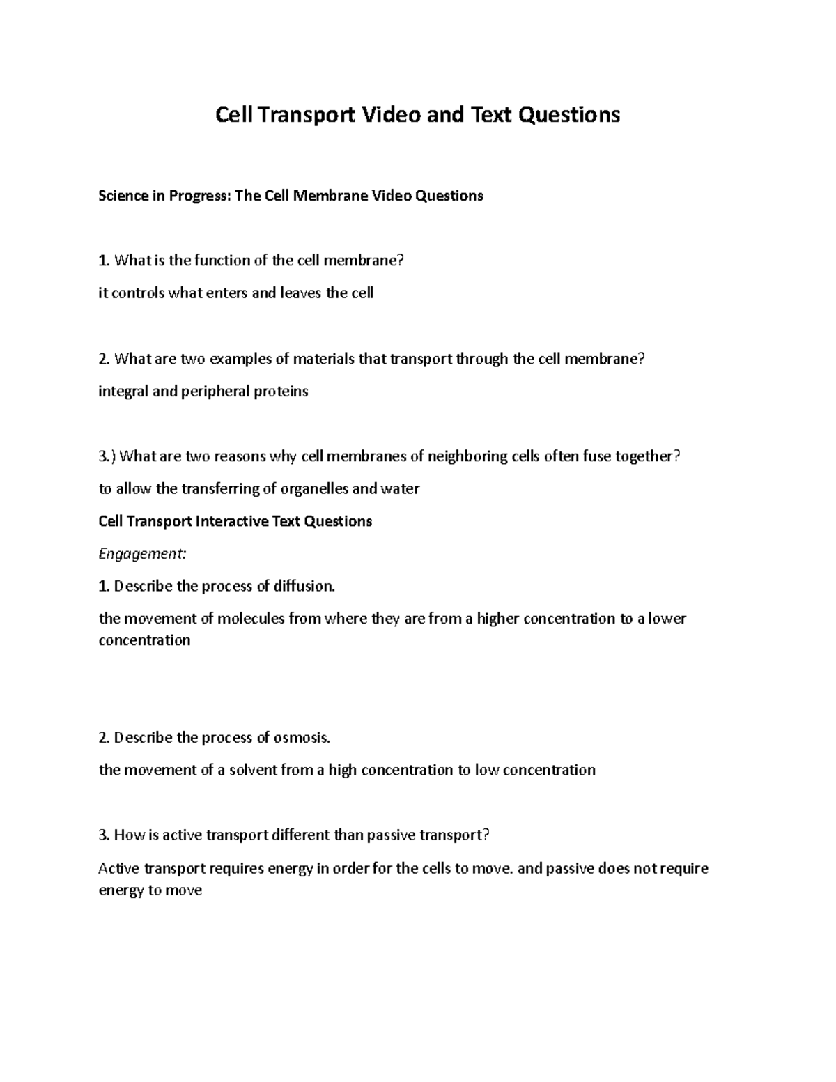 Cell Transport Interactive - Cell Transport Video and Text Questions ...