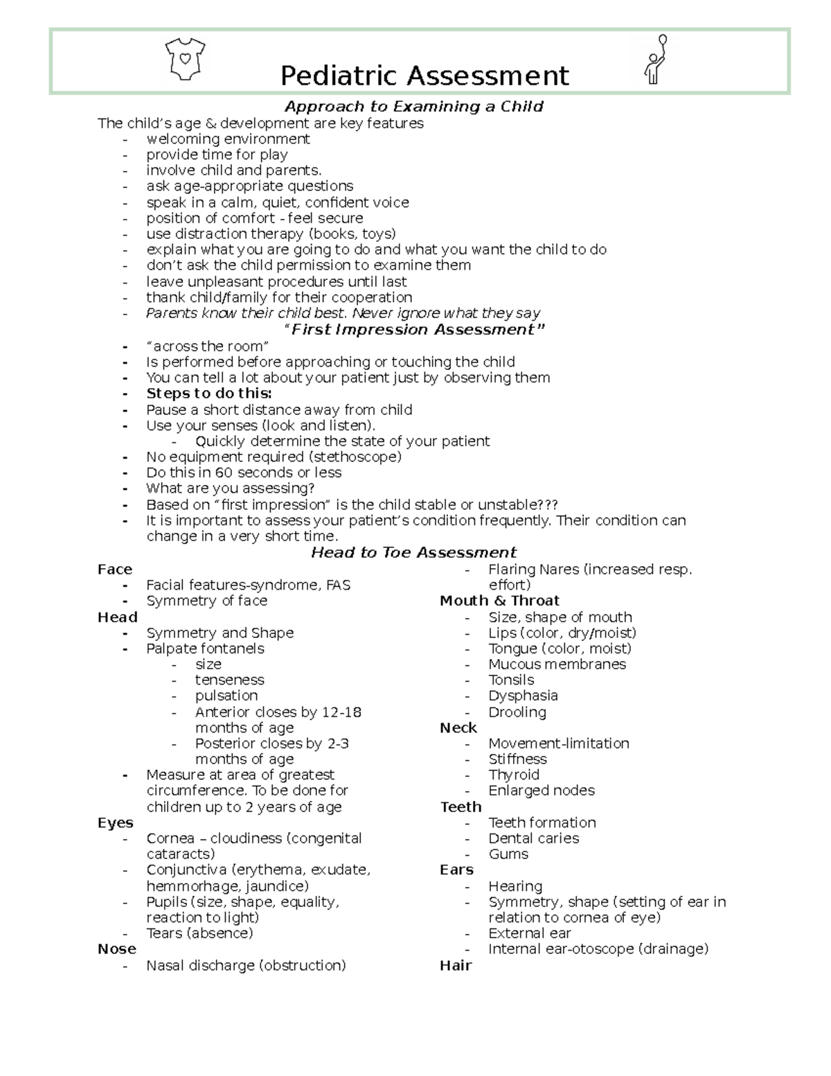 Pediatric assessment - Approach to Examining a Child The child’s age ...