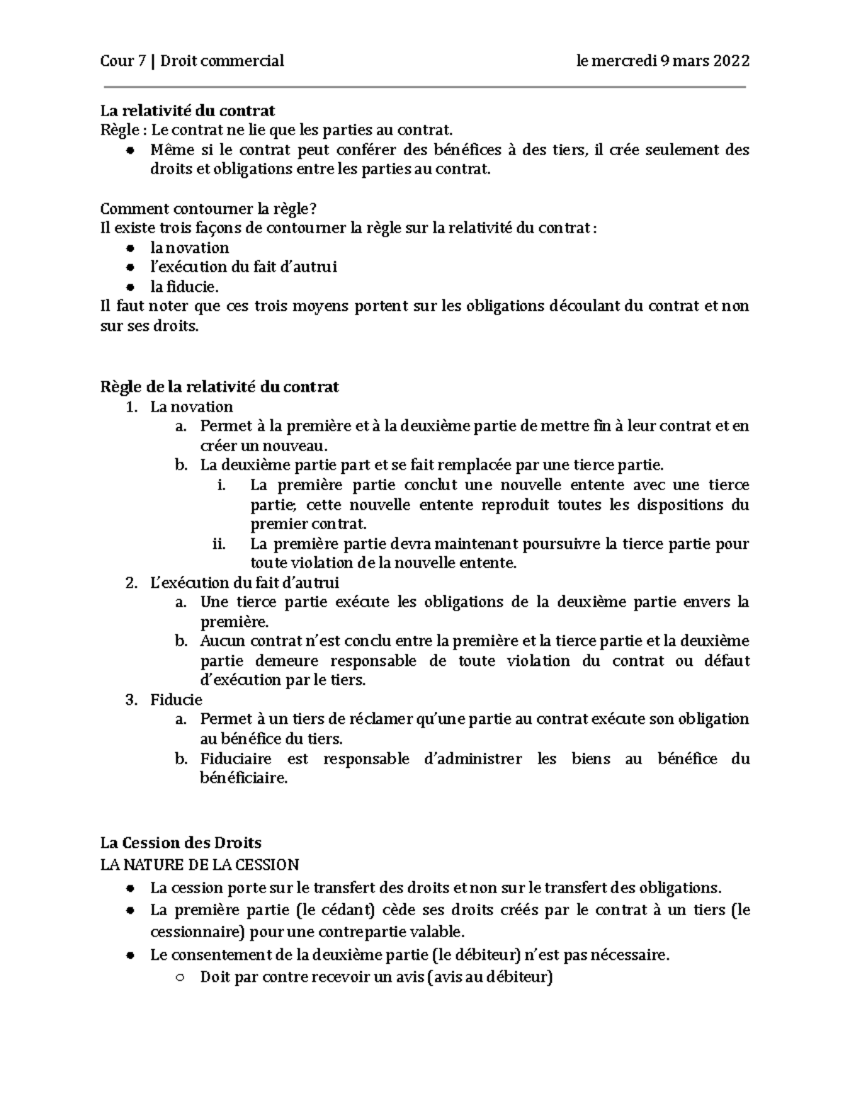 Cour 7 - Cour 7 - La relativité du contrat Règle : Le contrat ne lie ...