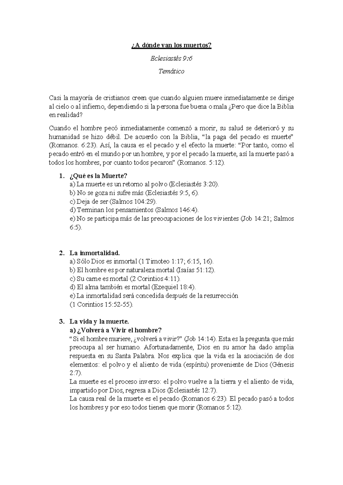 Bosquejos de sermones, Patricio Salinas C - ¿A dónde van los muertos ...