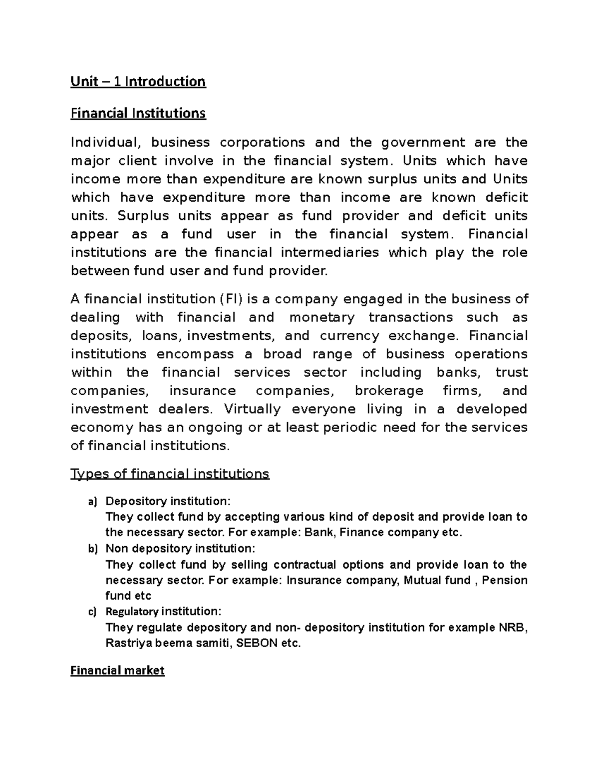 FIM-UNIT-1 - Slides of chapter 1. - Unit – 1 Introduction Financial ...