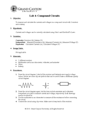 Phy112l - lab 4 of weekly lab reports - Lab 4: Compound Circuits 1 ...