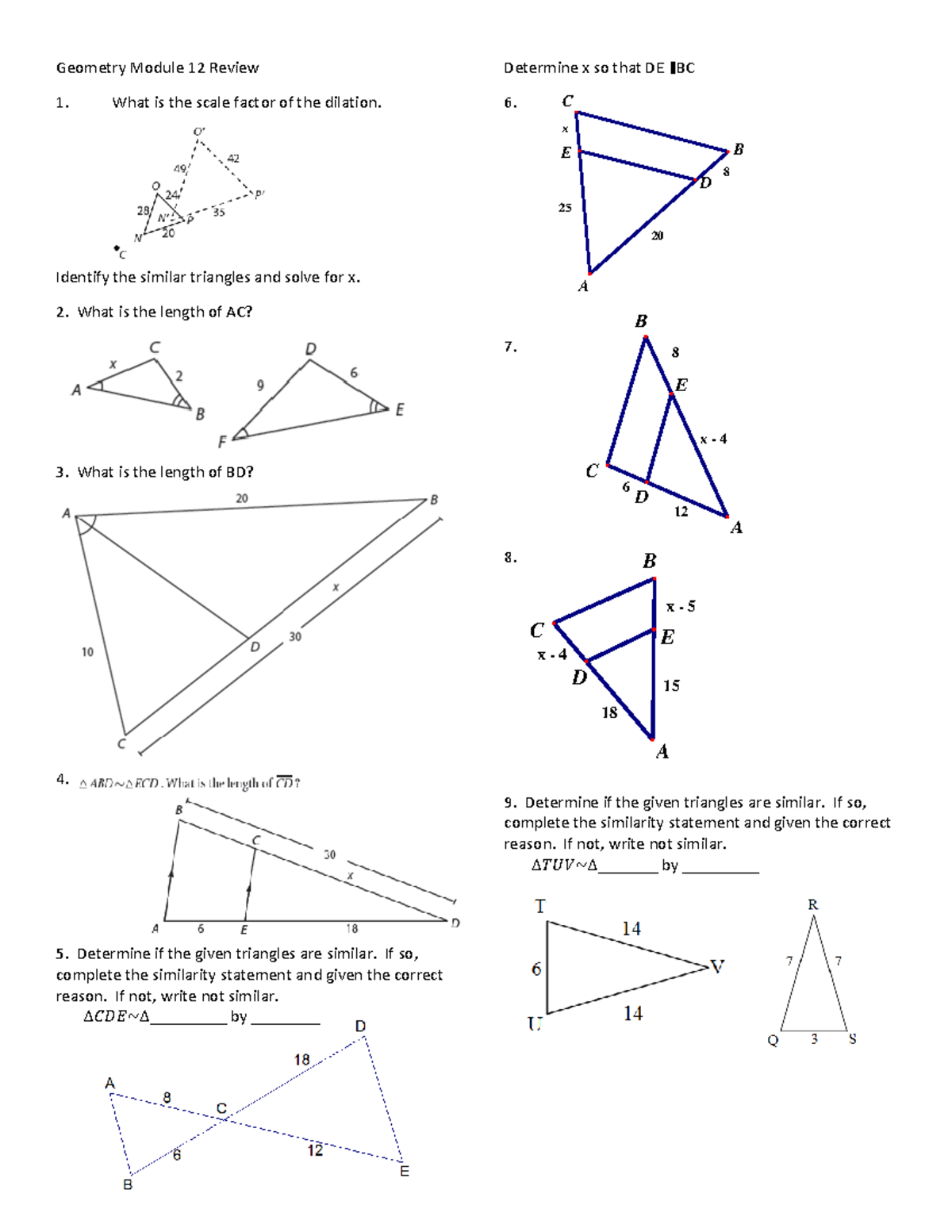 Review Mod 12 Blank - Geometry Module 12 Review What is the scale ...